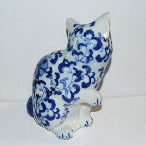 Accents | Beautiful Ceramic White Ceramic Cat With Blue Floral Designs ...